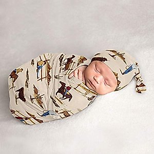 Sweet Jojo Designs Wild West Cowboy Baby Boy Cocoon and Beanie Hat 2pc Set Jersey Stretch Knit Sleeping Bag for Infant Newborn Nursery Sleep Wrap Sack - Red, Blue, Tan Western Southern Country Horse