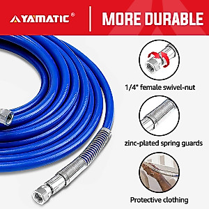 YAMATIC 50 ft. x 1/4 in. Airless Paint Sprayer Hose High Pressure Universal Paint Sprayer Flexible Fiber Tube 3300 PSI