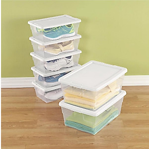 Sterilite Storage Boxes, 13.5L x 8W x 4.8H inches (34.3 x 20.3 x 12.2 cm), 6 QT, Clear with White Lid, Pack of 10