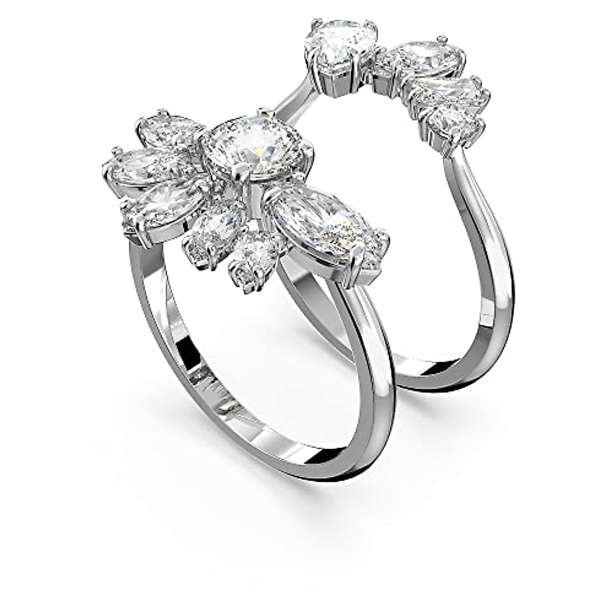 Swarovski Gema cocktail ring, Flower, White, Rhodium plated