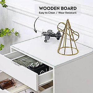 DEVAISE 5-Drawer Chest, Wood Storage Dresser Cabinet with Wheels, White