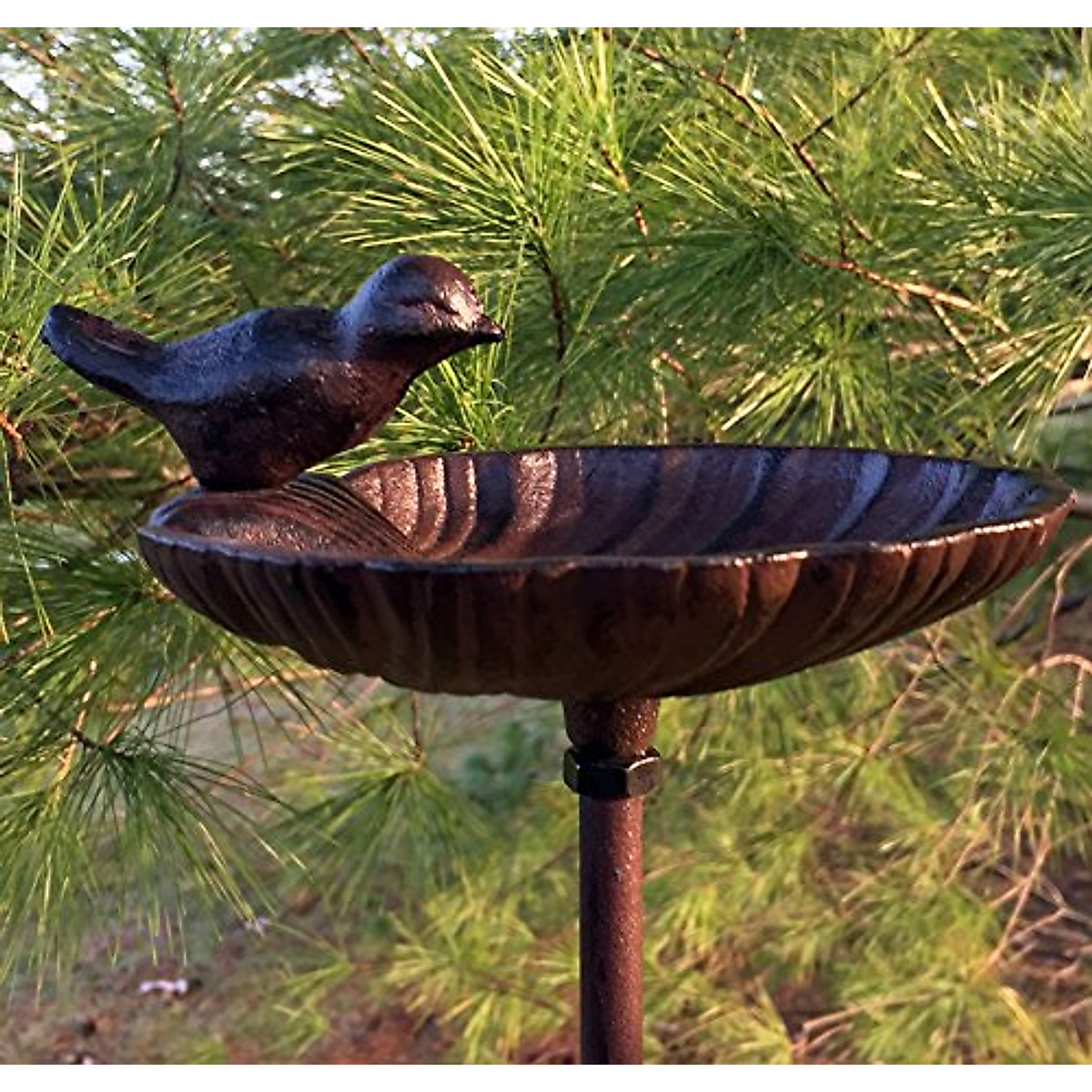 Scallop Shell Garden Stake, Bird Feeder, Cast Iron, 3 Feet 2 1/2 Inches Tall, Rustic Garden Decoration
