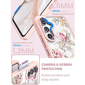 DagoRoo for Samsung Galaxy A54 5G Case with Tempered Glass Screen Protector [2 Pack],[Military Grade Protective] Slim Soft TPU & Hard PC,Girls Women Crystal Clear Flower Pattern Case-Ranunculus/Pink
