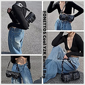 FONETTOS Y2K Barrel Bag, Punk Sourpuss Gothic Shoulder Purse Cool Rock Style Handbag
