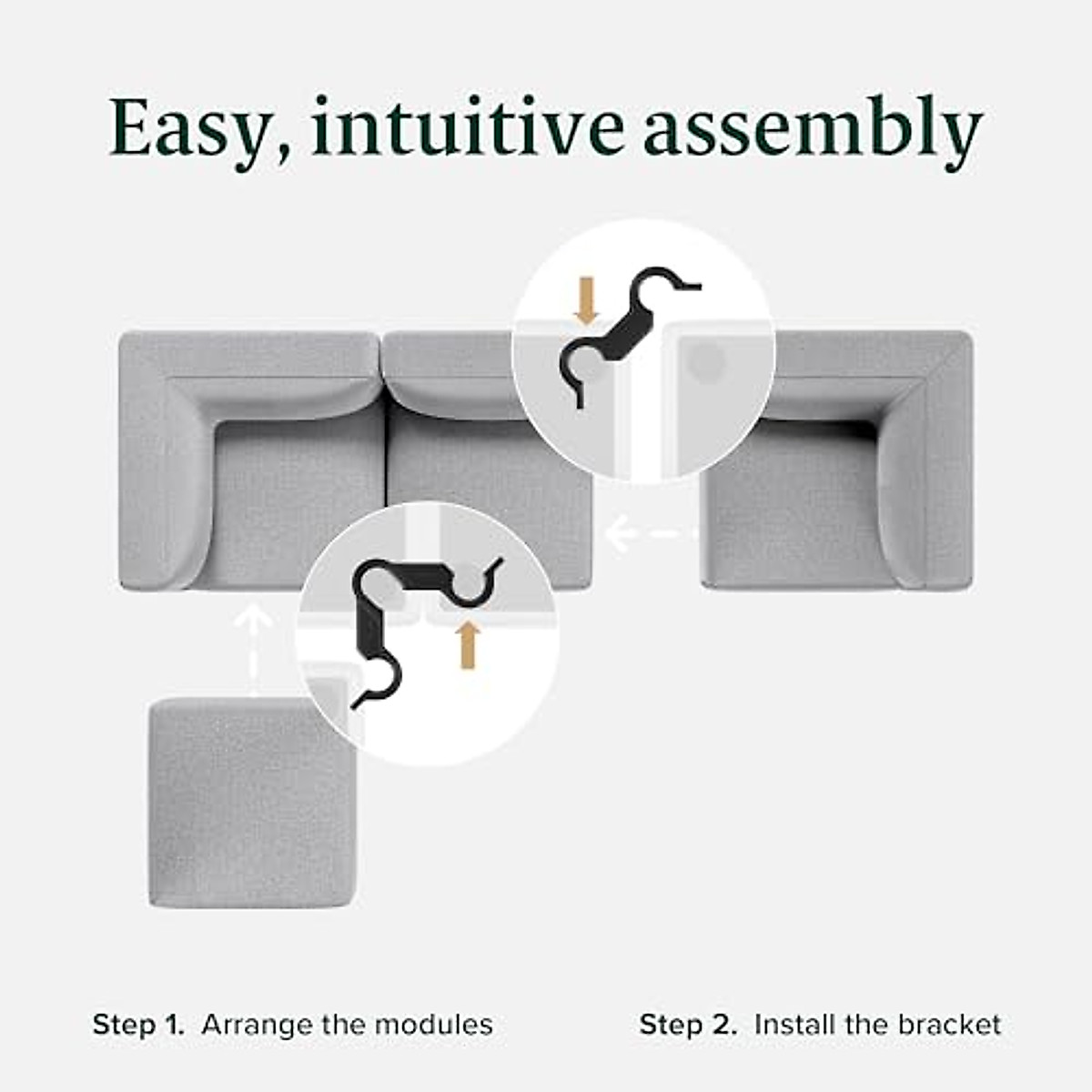 Zinus Luca Reversible Chaise Sectional Sofa, Modern Style, Flexible Modular Design, Easy Tool-Free Assembly, Grey
