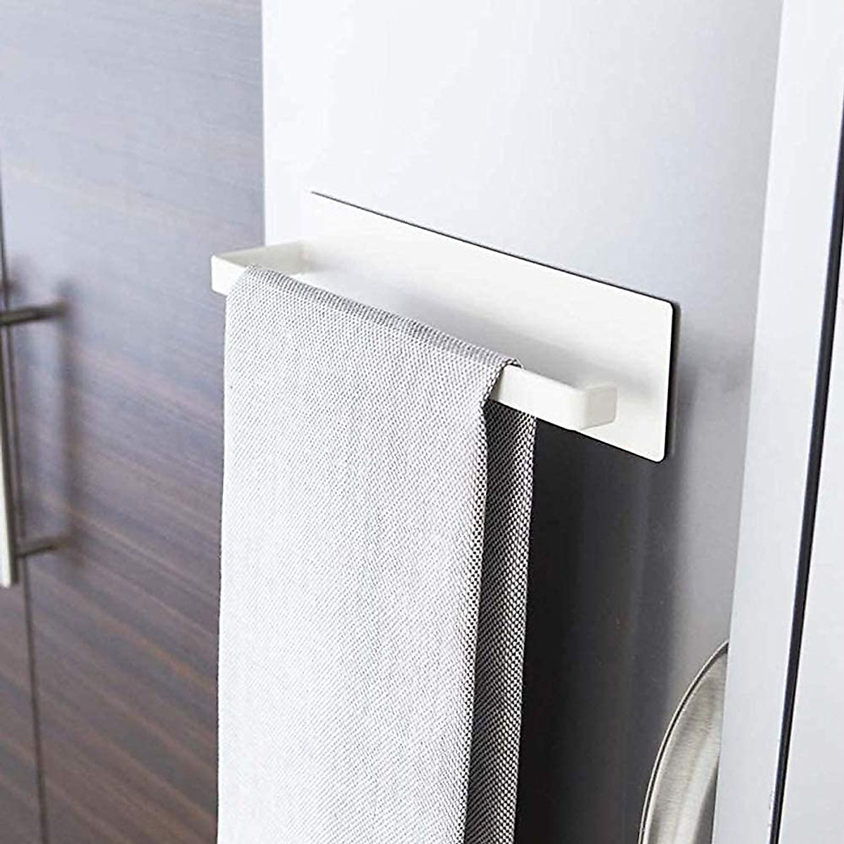 Magnetic Towel Bar, Kitchen Towel Rack Magnetic Paper Towel Holder for Refrigerator Multifunctional Paper Roll Rack Cabinet Towel Bar for Bathroom, Toilet, Drill Free - White