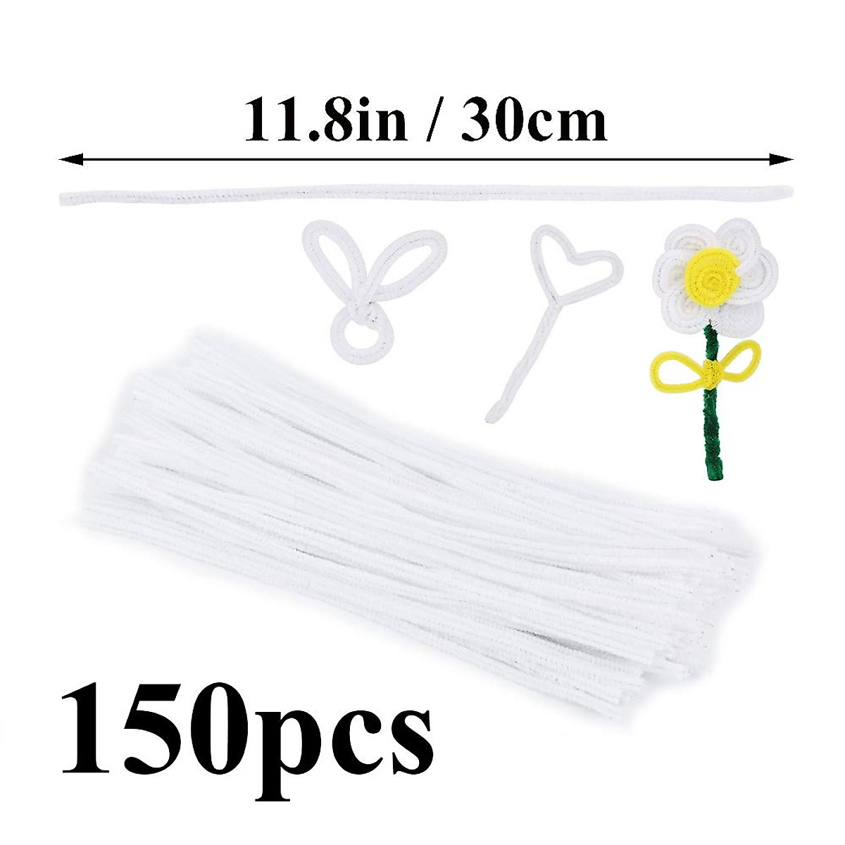 150 Pieces White Pipe Cleaners, Pipe Cleaners Chenille Stem, Craft Pipe Cleaners, Art Pipe Cleaners, Pipe Cleaners Bulk for Creative Home Arts and Crafts Project Decoration Supplies