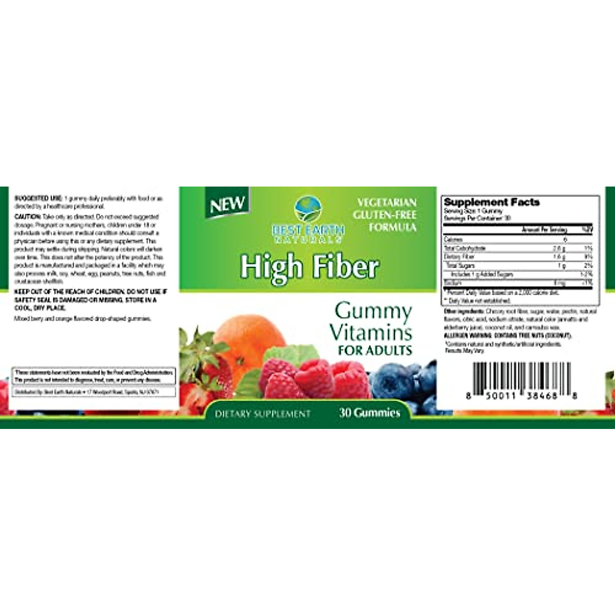 High Fiber Gummy Vitamins for Adults - Gluten Free, Vegan, Delicious Daily Prebiotic Gummies for Digestive Health & Regularity Support, Fruit Flavored Pectin Gummy Fiber Supplement - 30 Count