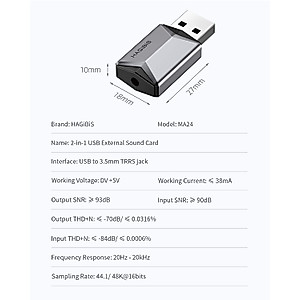 Hagibis USB External Sound Card Adapter Alloy 2 in 1 USB to 3.5mm AUX TRRS Headphone and Microphone Jack Audio Adapter Mic Stereo Sound Card for Windows, Mac, PC, Laptops, Desktops, PS4, PS5 (Grey)