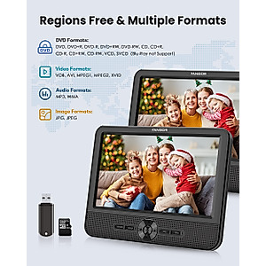 FANGOR 7.5’’ Dual Car DVD Player, Portable DVD Player for Car with 5 Hours Rechargeable Battery, Last Memory, AV Out&in, Supported USB/SD/Sync TV, Regions Free ( 1 Player + 1 Monitor )