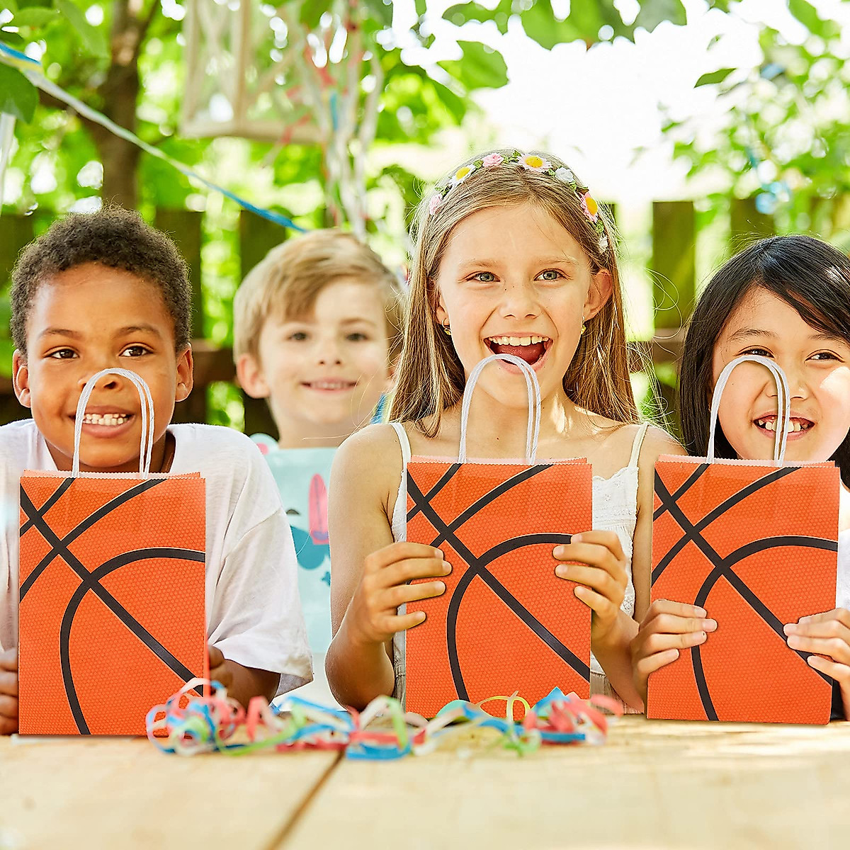 12 Pcs Basketball Party Gift Bags Party Favor Goody Treat Candy Bag with Handles Basketball Snack Bags Basketball Theme Birthday Party Supplies Birthday Decor Decorations for Kids Boys Teens Adults