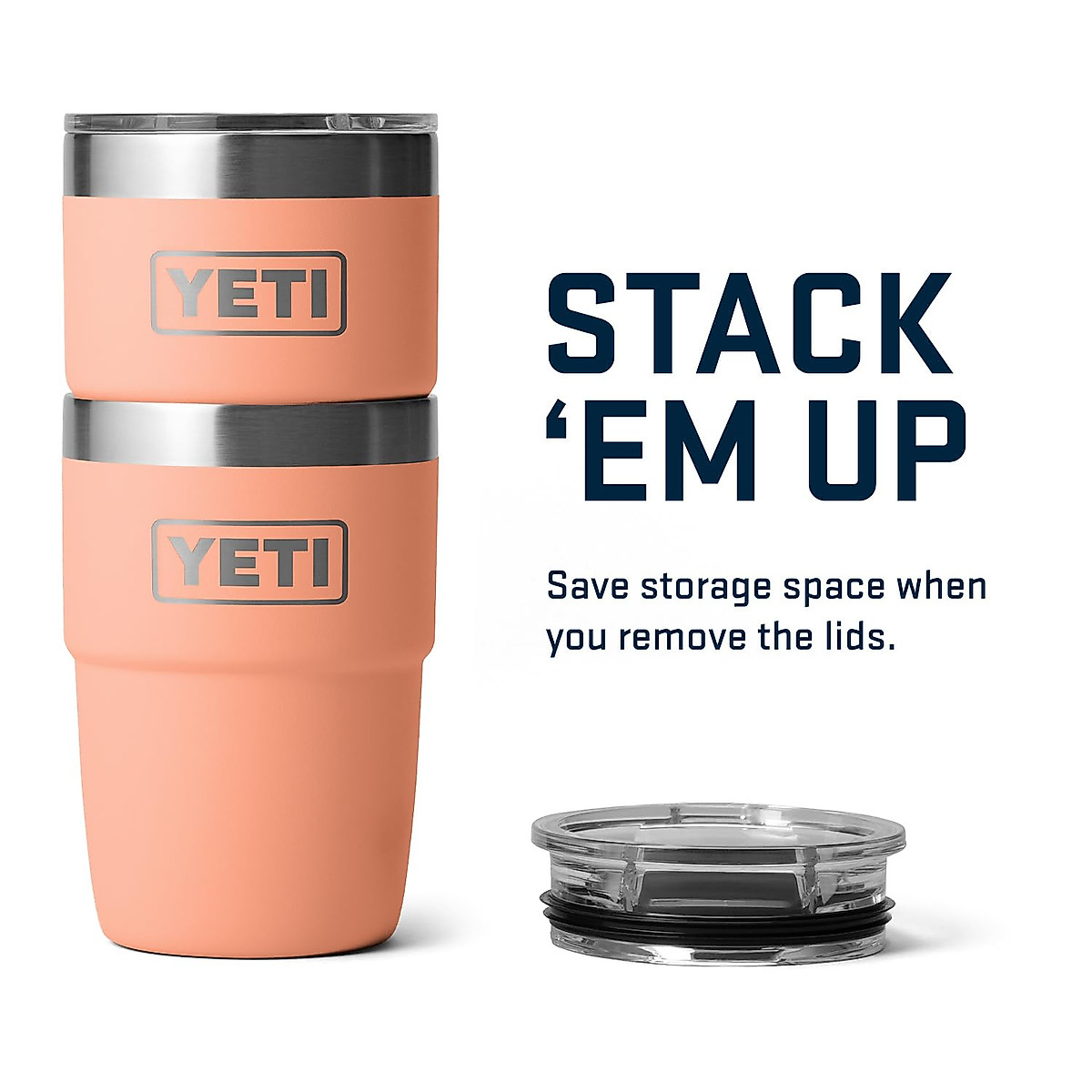 YETI Rambler 8 oz Stackable Cup, Stainless Steel, Vacuum Insulated Espresso Cup with MagSlider Lid, Lowcountry Peach