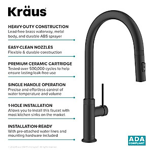 KRAUS Oletto Modern Industrial Pull-Down Single Handle Kitchen Faucet in Matte Black, KPF-2654MB