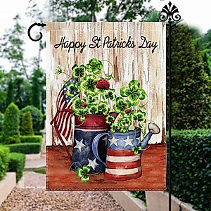 St Patricks Day Garden Flag Luck Shamrock US Flag Bottle 12.5 x 18 Inch Vertical Double Sided Burlap Happy Patricks Day Home Yard Decorations