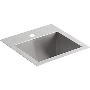 KOHLER Vault 15" Single Bowl 18-Gauge Stainless Steel Entertainment Bar Secondary sink with Single Faucet Hole K-3840-1-NA Drop-in or Undermount Installation