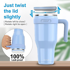 Sursip 40 oz Mug Tumbler,Stainless Steel Insulated Tumbler with Non-Removable Handle–Keeps Drinks Cold up to 24 Hours–Sweat Proof, Dishwasher Safe,BPA Free,Fit in Car Holder-Mild Mint