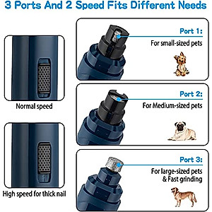 Casfuy Dog Nail Grinder Upgraded - Professional 2-Speed Electric Rechargeable Pet Nail Trimmer Painless Paws Grooming & Smoothing for Small Medium Large Dogs & Cats (Dark Blue)