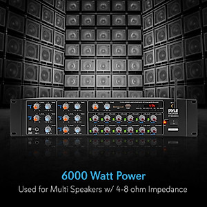 Pyle 8-Channel Wireless Bluetooth Power Amplifier - 4000W Rack Mount Multi Zone Sound Mixer Audio Home Stereo Receiver Box System w/ RCA, USB, AUX - For Speaker, PA, Theater, Studio/Stage - PT8050CH