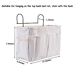 Kedoung Bedside Organizer Caddy Hanging with Hook, Bed Storage Pocket for Dorm Kids Room Top Bunk Bed Loft Bed, Bedside Storage for Phone Remote Control Laptop Books (White)