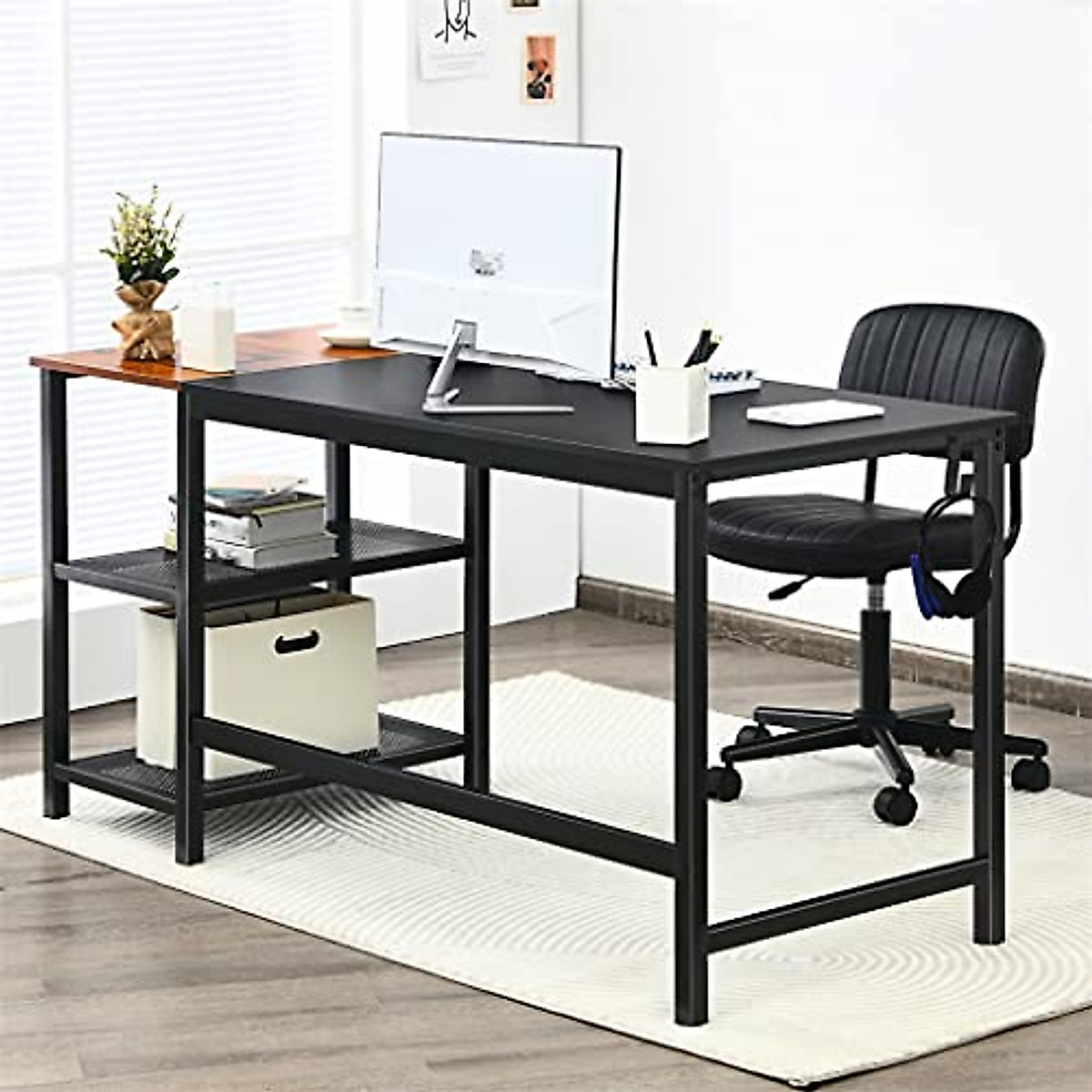 CZDYUF 59" Home Office Computer Desk Study Laptop Desk Detachable 2 Tier Shelves Shelves Office Furniture