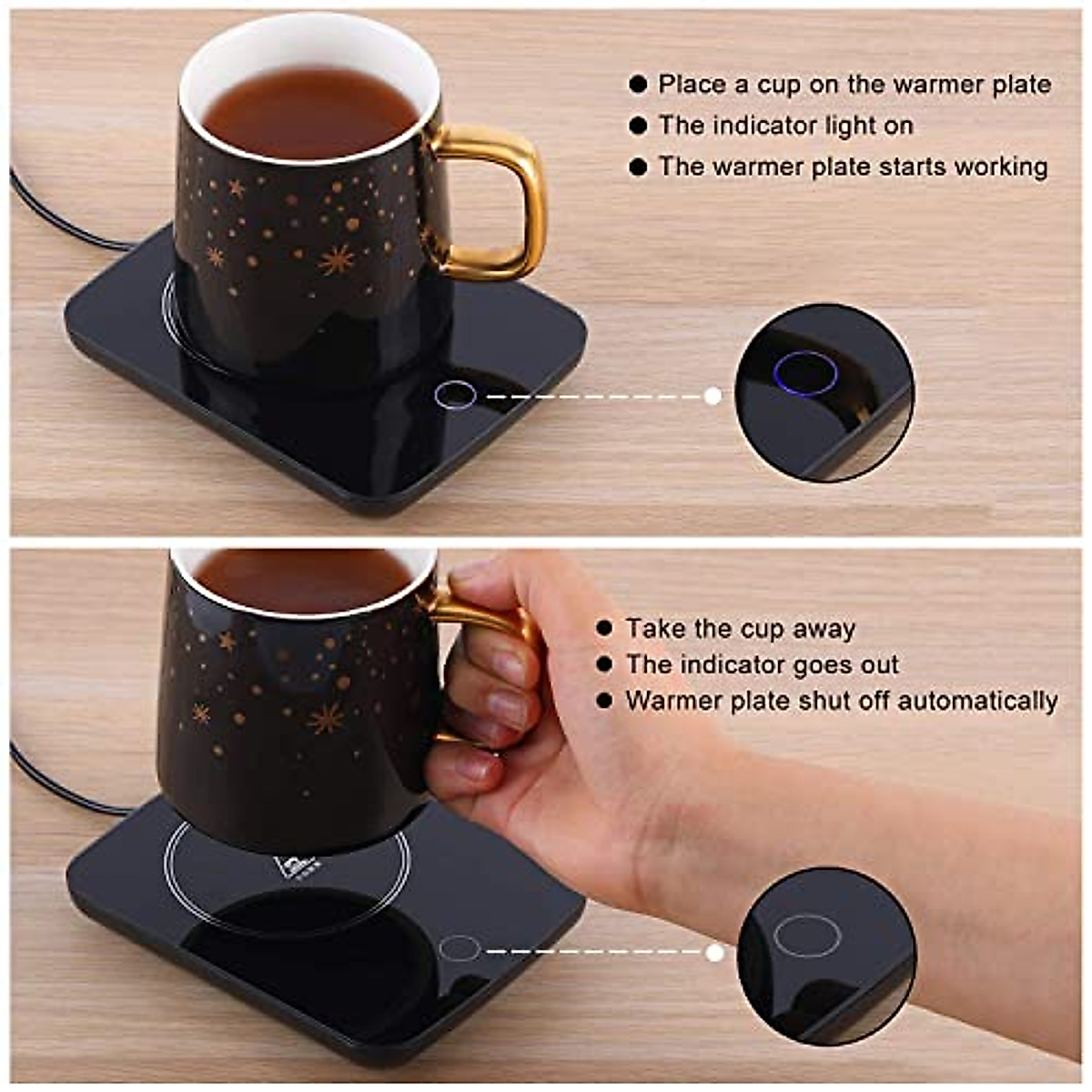 Misby Coffee Warmer for Desk with Auto Shut Off Coffee Mug Warmer,Beverage Cup Warmer for Desk Home Office Use, Coffee Gifts （Black）