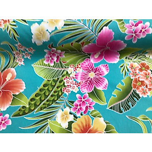 Turquiose Tropical Hawaiian Print Fabric 100% Cotton Sold by The Yard