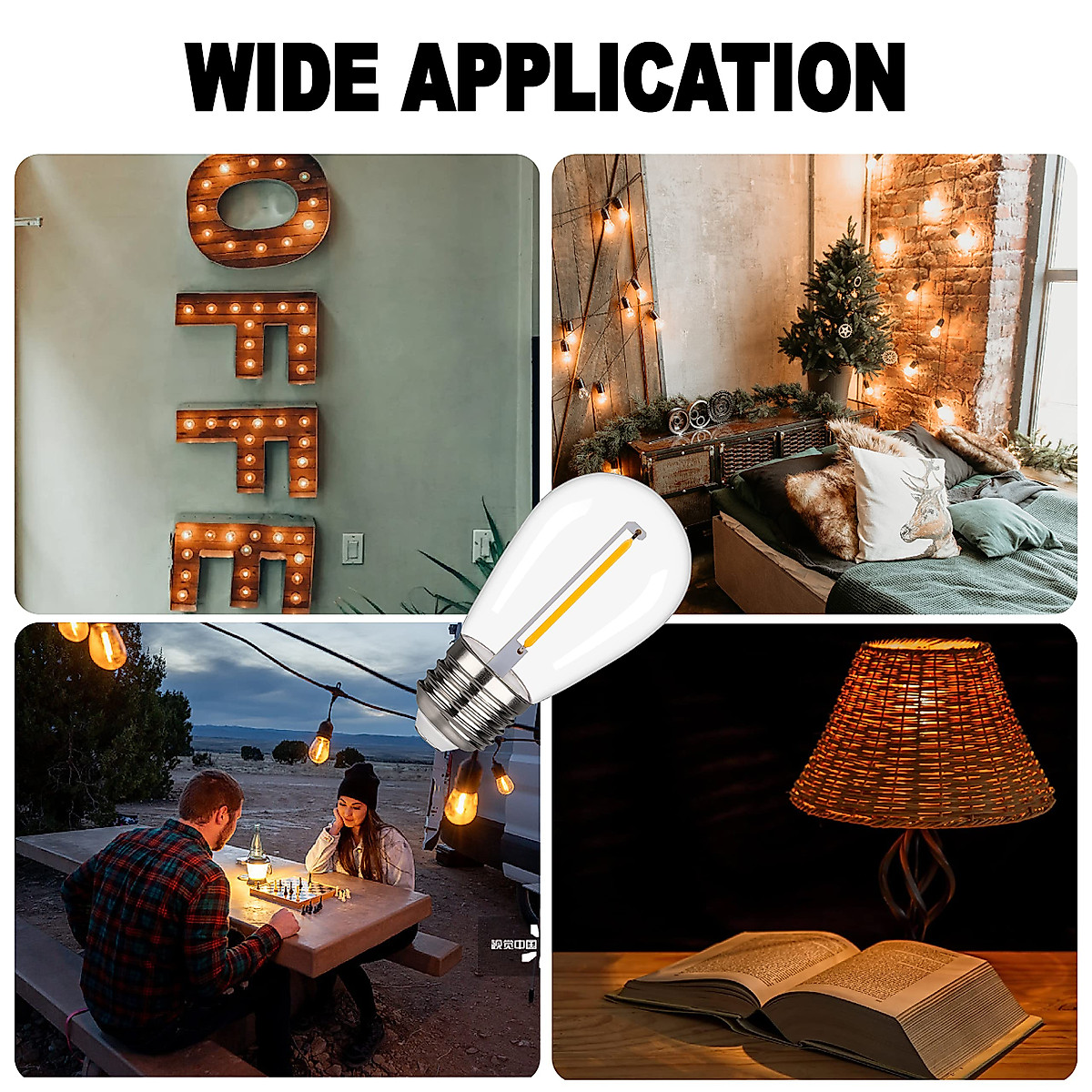 YIMILITE S14 Outdoor String Light Bulbs, Shatterproof Replacement Bulbs, 1W Equivalent to 10W, Waterproof 2200K Warm White Led Light Bulbs, E26 Base 25 Pack