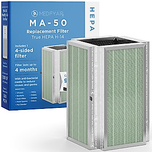 Medify Air MA-50 Genuine Replacement Filter | for Allergens, Wildfire Smoke, Dust, Odors, Pollen, Pet Dander | 3 in 1 with Pre-Filter, True HEPA H14, and Activated Carbon for 99.7% Removal | 1-Pack