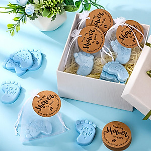 Swiffen 50 Sets Baby Shower Soap Favors for Guests Baby Boy Girl Mini Footprint Soap Handmade Scented Soap with Thank You Tags and Organza Bags Gender Reveal Party Favors (Blue,It's A Boy)