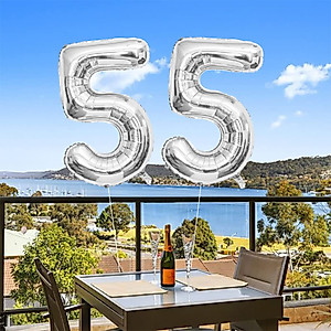 Maigendoo Jumbo 55 Number Balloon 40 Inch Large Digit Balloons Huge Helium Balloon Foil Mylar Balloon with Swirl Decorations for 55th Birthday Party Graduation Celebration Anniversary Event, Silver