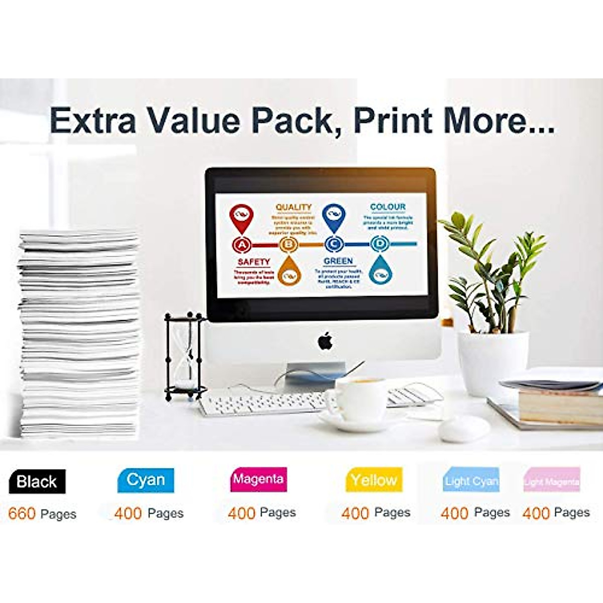 JUSTCOLOR Compatible Ink Cartridges Replacement for HP 02 Ink Cartridge to use with Photosmart D7155 D7160 D7245 D7255 D7363 D7460 3210 3310 C5180 C6250 C6280 C7280 C7180 D7255 Printer (6-Pack)