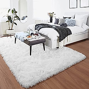 RUGTUDER Soft Area Rugs for Bedroom, 4x6 Feet, Fluffy Rug, Shag Carpet for Living Room Decor, Fuzzy Rug for Kids Baby Nursery Room, Furry Throw Rug for Girls Boys Dorm Room, Anti-Slip Rug, White