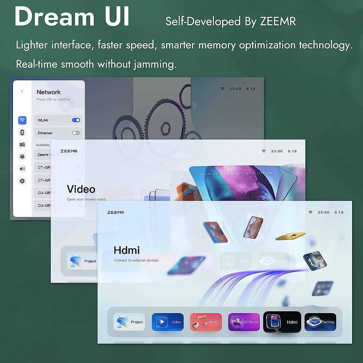 ZEEMR Projector with 5G Wifi and Bluetooth, Native 1080P, Autofocus/AutoKeystone Correction, Fully Sealed Dust-Proof, Smart Portable Projector For Home Theater, Compatible with Almost TV Sticks(Gray)