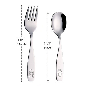 ANNOVA Kids Silverware Children's Safe Flatware Set Stainless Steel - Children Forks, Children Dinner Spoons, Toddler Utensils, Metal Cutlery Set for LunchBox (Engraved Dog Bunny) (Stainless Steel, 6)