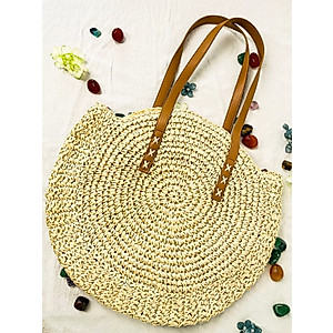Seamido Straw Bag Handwoven Beach Bags Corn Straw Tote Woven Shoulder Bag For Women (Beige)