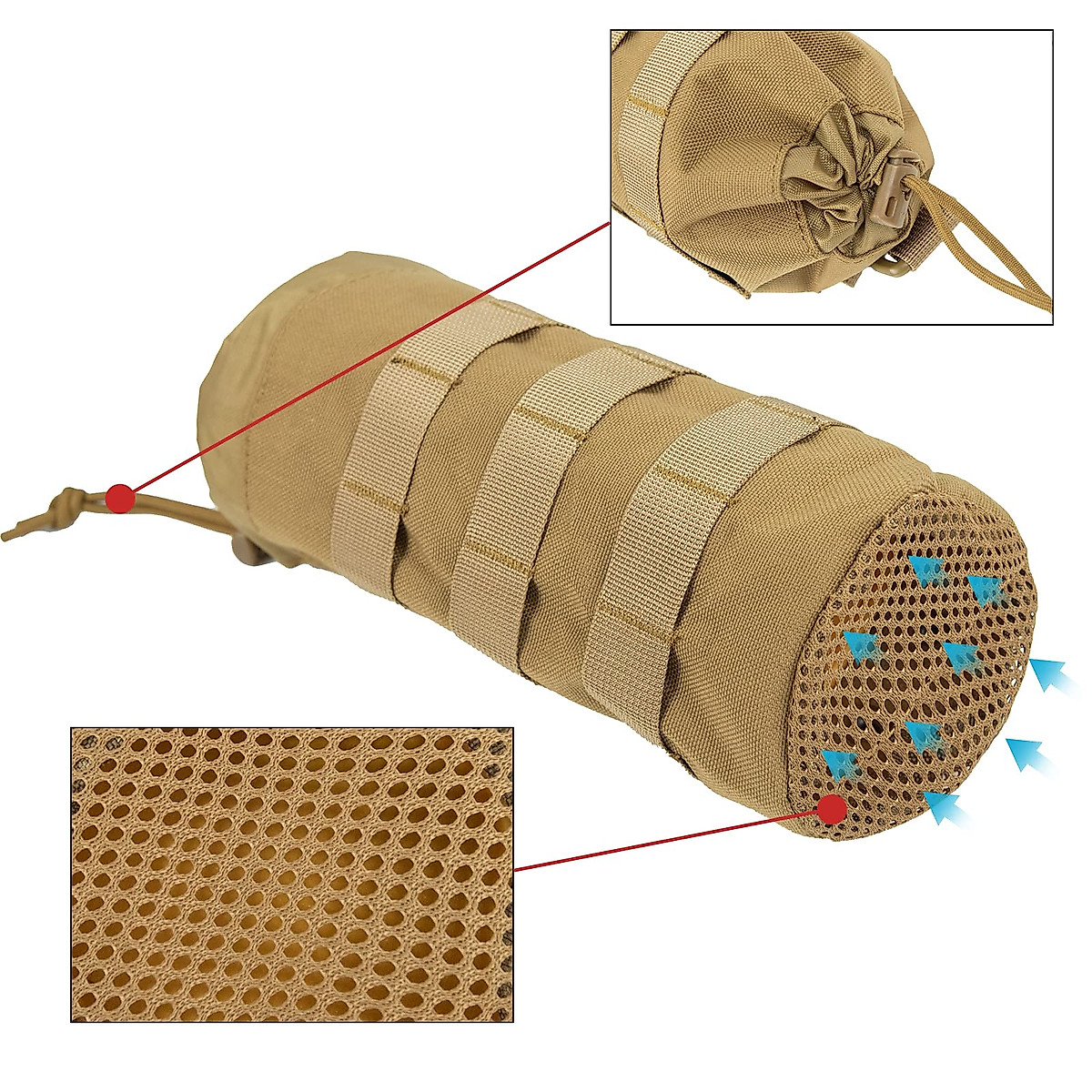 LOOGU Sports Water Bottle Pouch Bag, Molle Water Bottle Holder with Drawstring Open Top & Mesh Bottom, Travel Mesh Water Bottle Bag Tactical Hydration Carrier