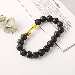 STWTR Men's and women's 10mm volcanic rock anxiety chakras Beaded Bracelet Yoga Bracelet (dumbbell)