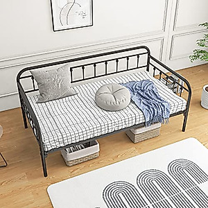 BOFENG Metal Daybed Frame Twin,Black Sofa Bed for Living Room Guest Room,Heavy Duty Steel Slats Support Platform Furniture,Platform Bed Frame with Storage No Box Spring Needed,Noise Free