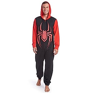 Marvel Spider-Man: Miles Morales Video Game Mens Fleece Cosplay Raglan Onesie Pajama Coverall Black Small