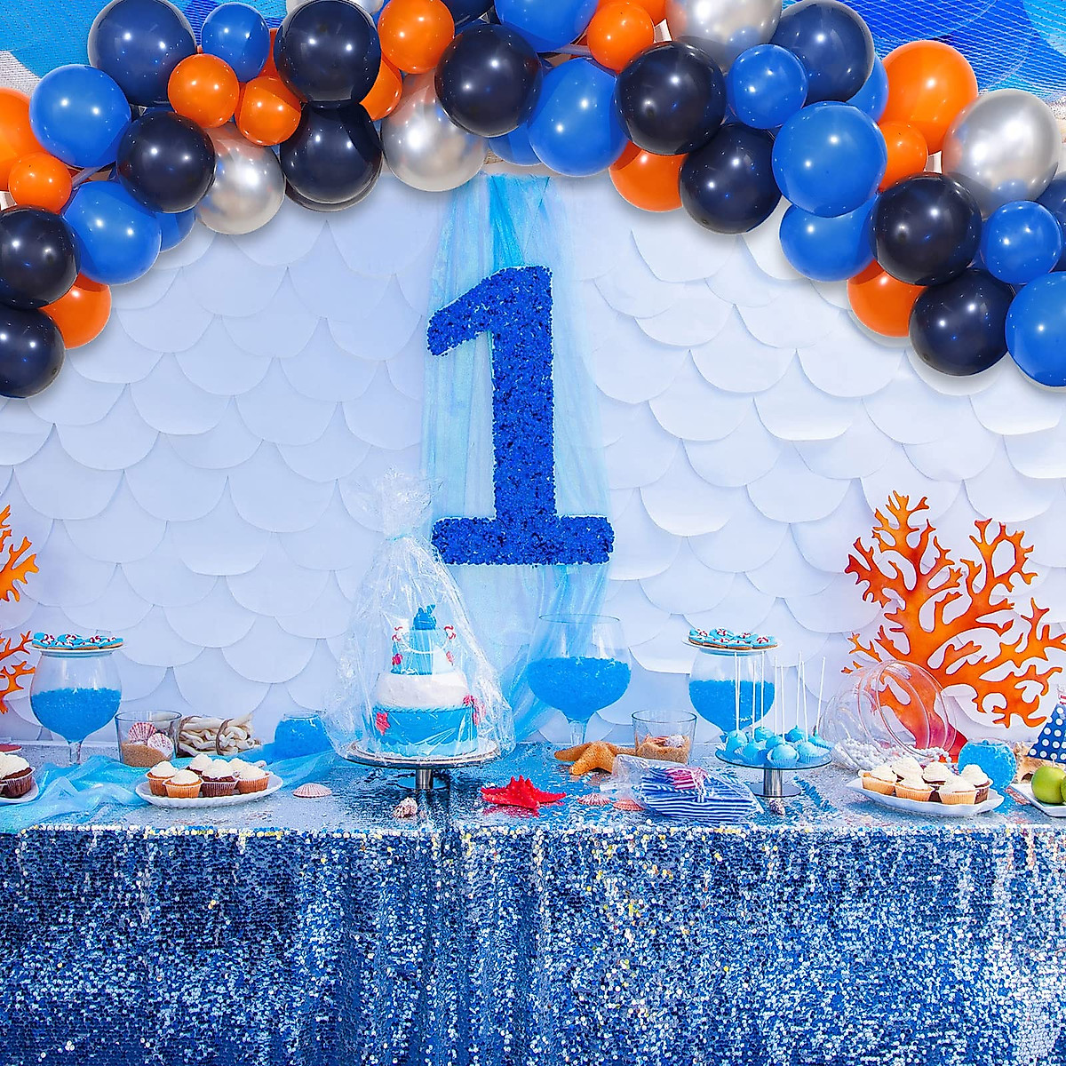 133 Pcs Space Balloons, Royal Navy Blue Orange Metallic Silver Latex Balloons, Outer Space Party Favors 5 10 Inch Balloon Arch Garland Kit Kids Outer Space Birthday Party Supplies