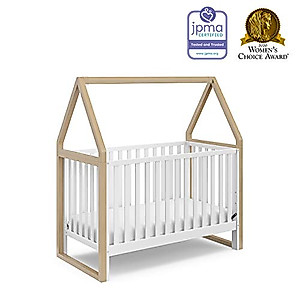 Storkcraft Orchard 5-in-1 Convertible Crib (White with Driftwood) – GREENGUARD Gold Certified, Canopy Style Baby Crib, Converts from Crib to Toddler Bed, Daybed and Full-Size Bed