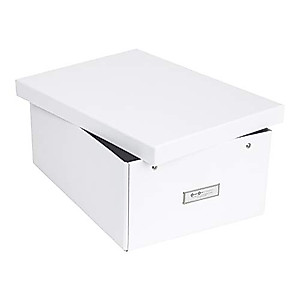Bigso Katia Collapsible Storage Box | Photo Storage Box with Labelframe for Easy Identification | Simple Assembly without Tools | Decorative Storage Boxes with Lids | 11.3″ x 15.4″ x 6.4″ | White