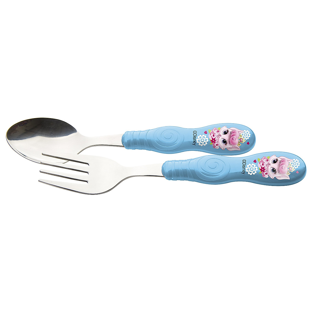 Zak! Designs Easy Grip Flatware, Children's Spoon and Fork with Disney Palace Pets Graphics, BPA-free Plastic and Stainless Steel