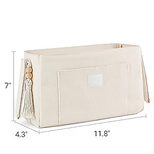 Mkono Stroller Organizer Accessories Baby Stroller Caddy Baby Diaper Cup Essentials Storage Adjustable Straps to Fit Most Stroller Rods and Handles, Ivory