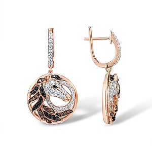 Santuzza 925 Sterling Silver Horse Dangle Earrings Black Spinel White Cubic Zirconia Animal Drop Earring 14K Rose Gold Plated Jewelry