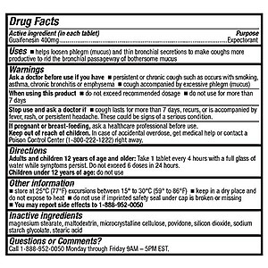 HealthA2Z Mucus Relief, Guaifenesin 400mg, 300 Tablets, Immediate Release, Expectorant