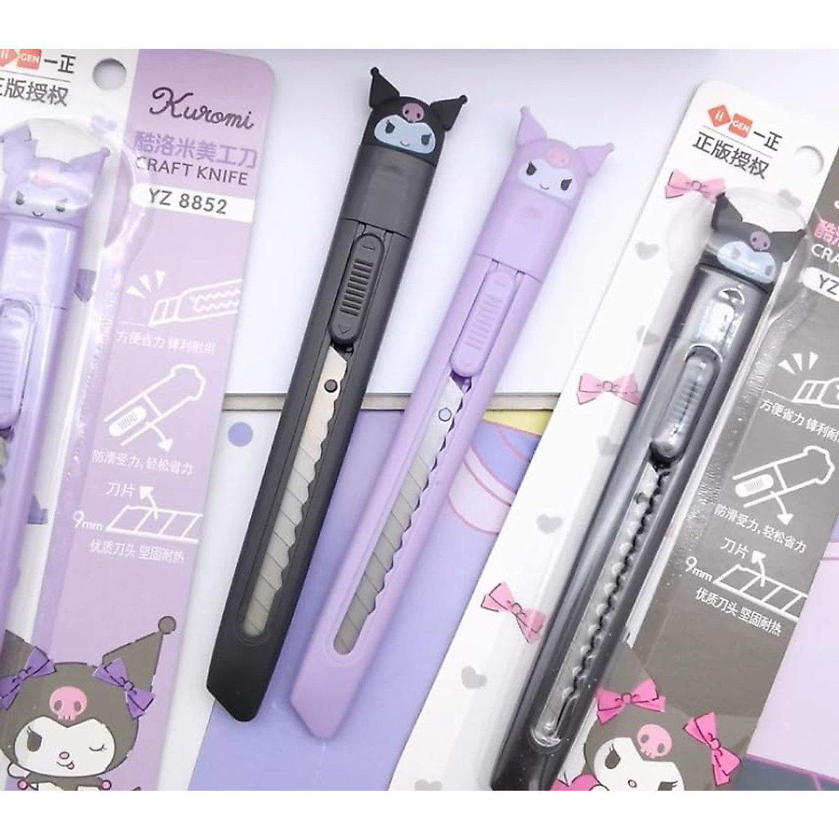 Utility Knife Box Cutter for Office or Home with Cute Kitty Figure on the Top (Black)