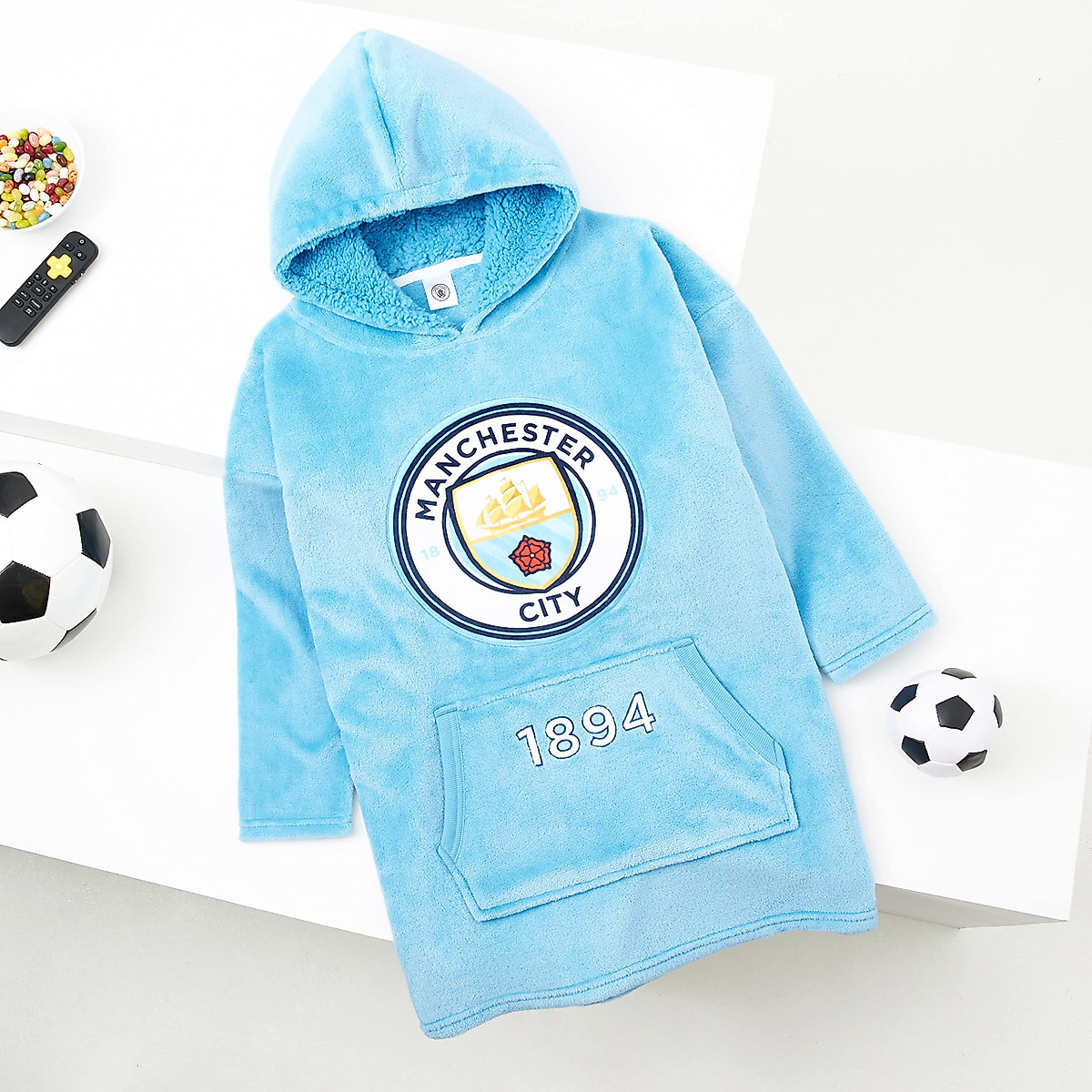 Manchester City F.C. Hoodie, Oversized Hoodie Blanket, Soccer Gifts for Boys Blue