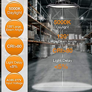 UFO LED High Bay Light 150W 21,000lm 5000K Daylight 600W HID/HPS Equivalent with US Plug 5’ Cable LED Warehouse Lights Commercial Shop Workshop Garage Factory Lowbay Area Lighting Fixture, Non-Dim