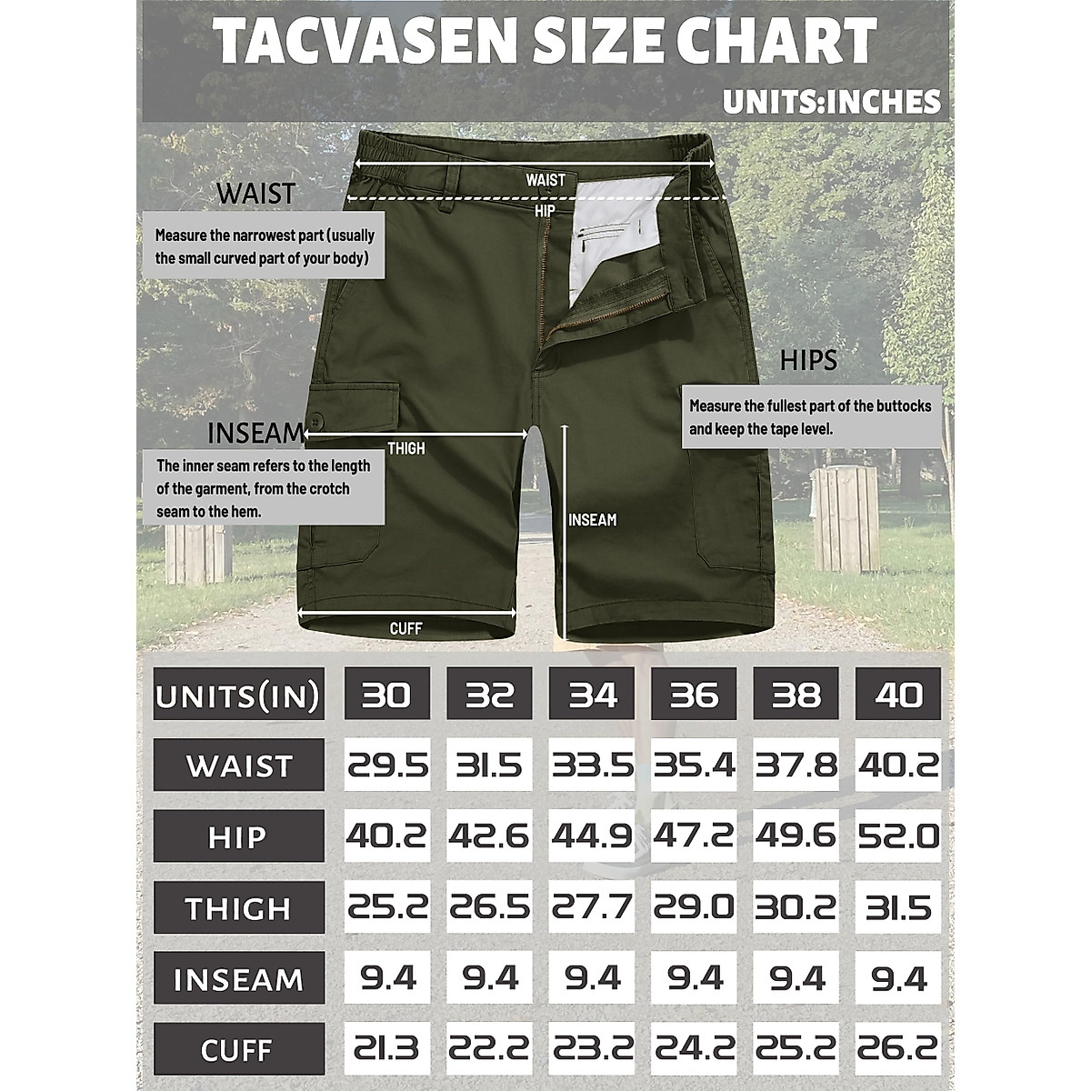 TACVASEN Mens Cargo Shorts Golf Cotton Shorts Elastic Waist Shorts Multi Pocket Shorts Hiking Shorts Fishing Shorts